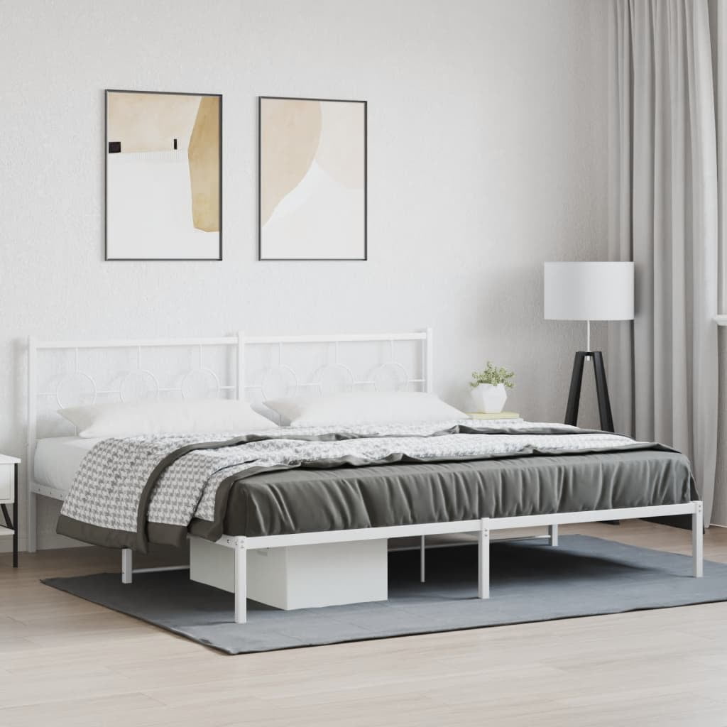 vidaXL Metal Bed Frame without Mattress with Headboard White 76"x79.9 ...
