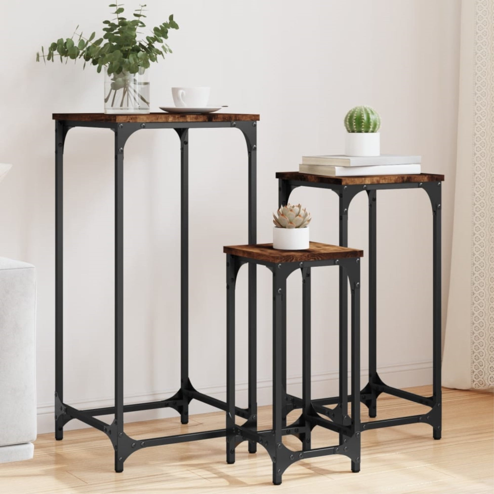 vidaXL Nesting Side Tables End Table Living Room Set of 3 Engineered ...