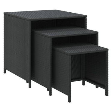 vidaXL Patio Side Tables 2 pcs with Wooden Top Black Poly Rattan ...