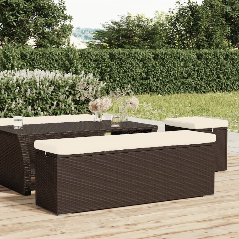 vidaXL Ottoman Bench with Cushion Outdoor Wicker Dining Bench Poly ...