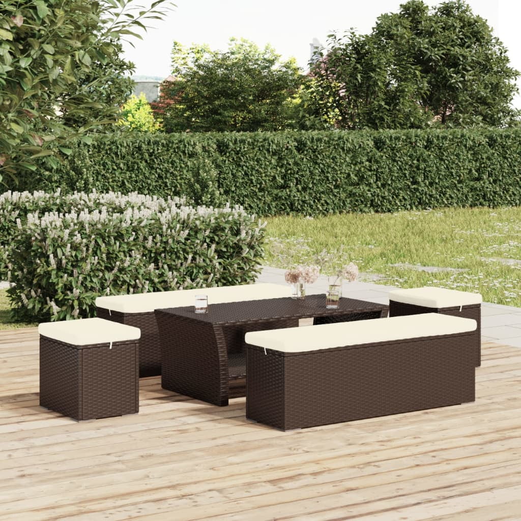 vidaXL Ottoman with Cushion Outdoor Patio Wicker Footstool Ottoman Poly ...