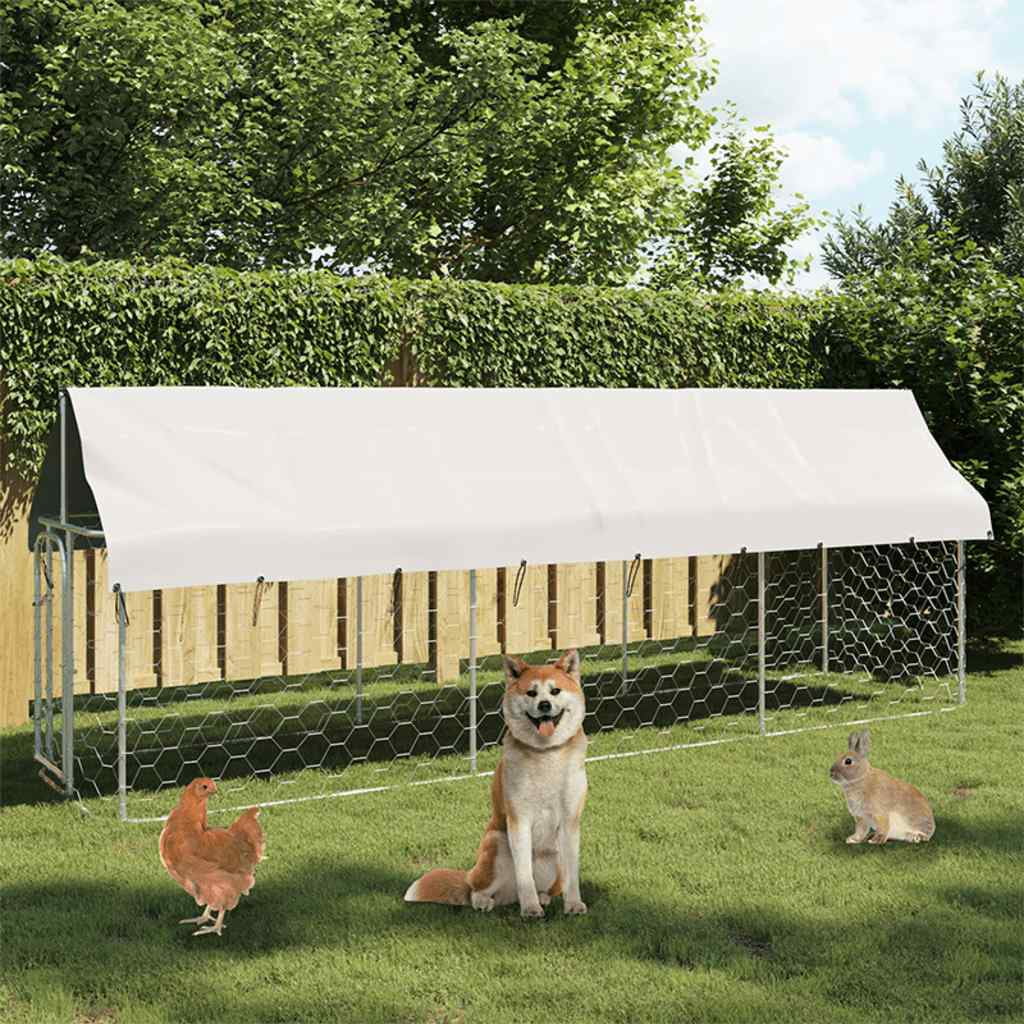 vidaXL Large Outdoor Dog Kennel Cage with UV Protected Canopy, Puppy ...