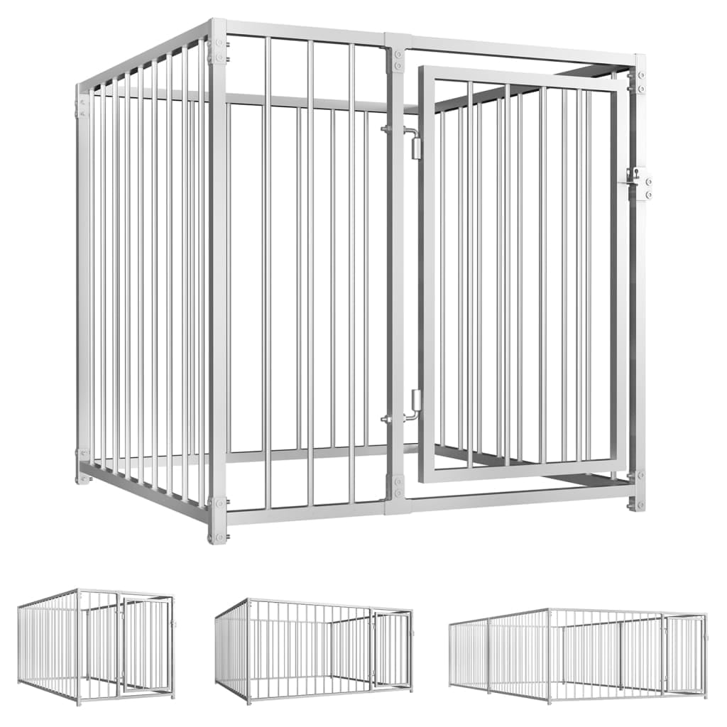 vidaXL Dog Kennel Silver Steel 39.4 x 39.4 x 39.4 in Tough Dog Kennel ...