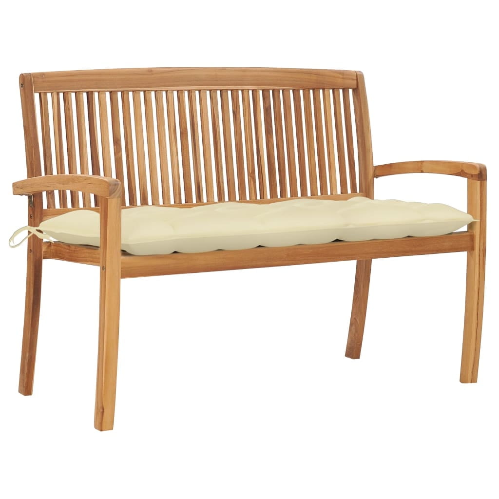 vidaXL Outdoor Patio Bench Stacking Patio Bench with Cushion Solid Wood ...