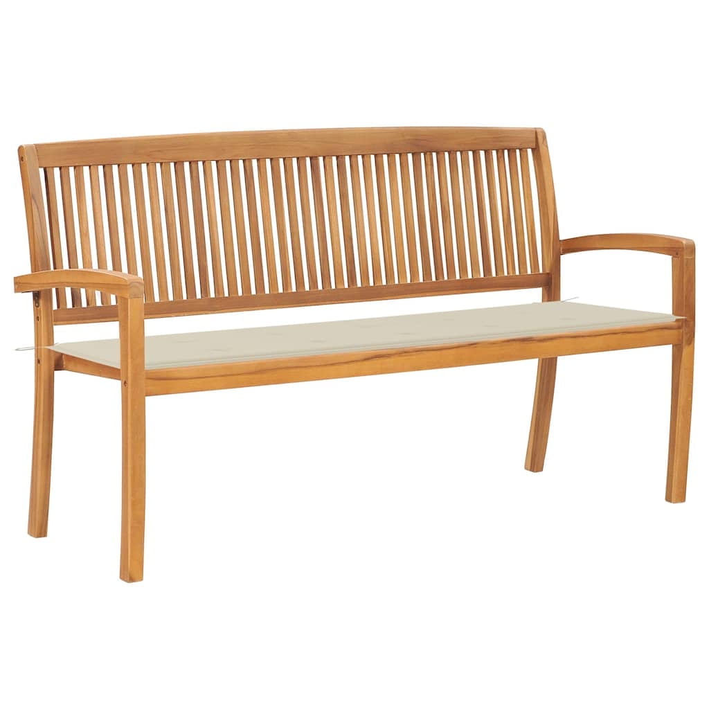 vidaXL Outdoor Patio Bench Stacking Patio Bench with Cushion Solid Wood ...