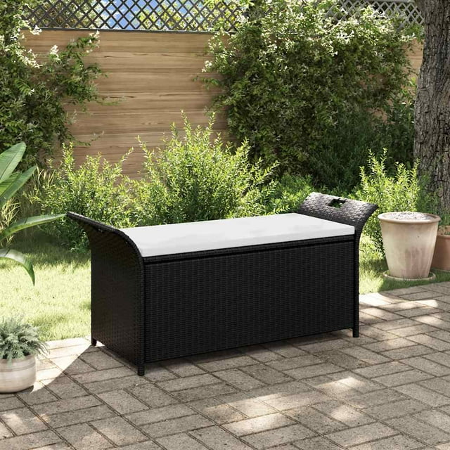 vidaXL Outdoor Storage Bench Patio Rattan Storage Box with Cushion Poly ...