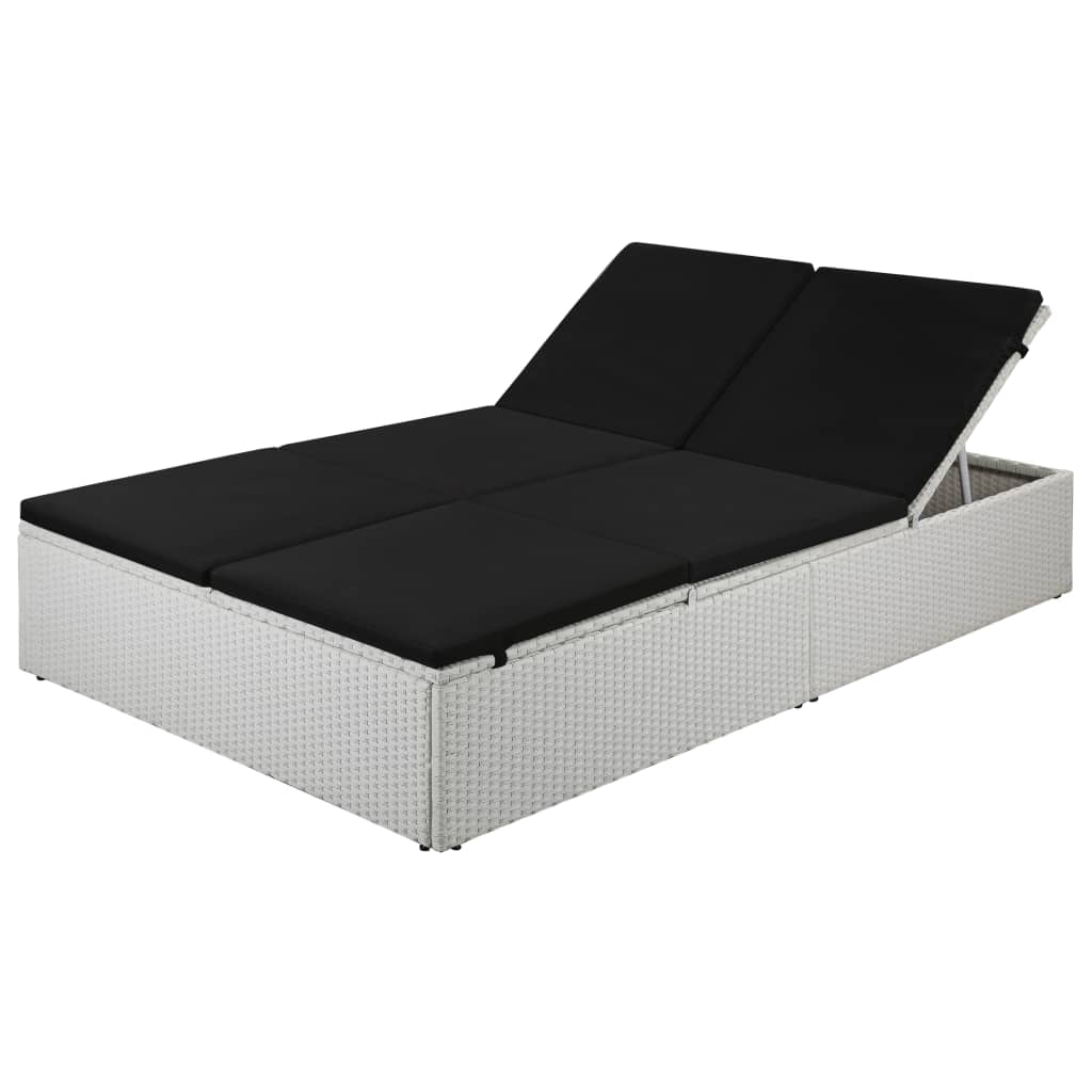 vidaXL Patio Bed Outdoor Double Chaise Lounge Bed with Cushion Poly ...