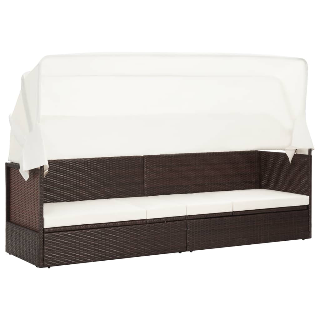 vidaXL Patio Couch Sunlounger with Canopy Cushion Outdoor Sunbed Poly ...