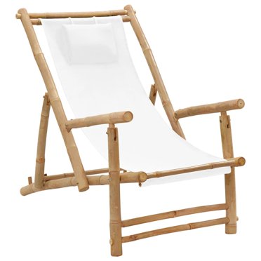 vidaXL Beach Sling Patio Chair Folding Deck Chair Fabric and Wooden ...