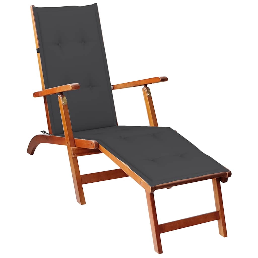 vidaXL Patio Deck Chair with Footrest and Cushion Solid Acacia Wood ...