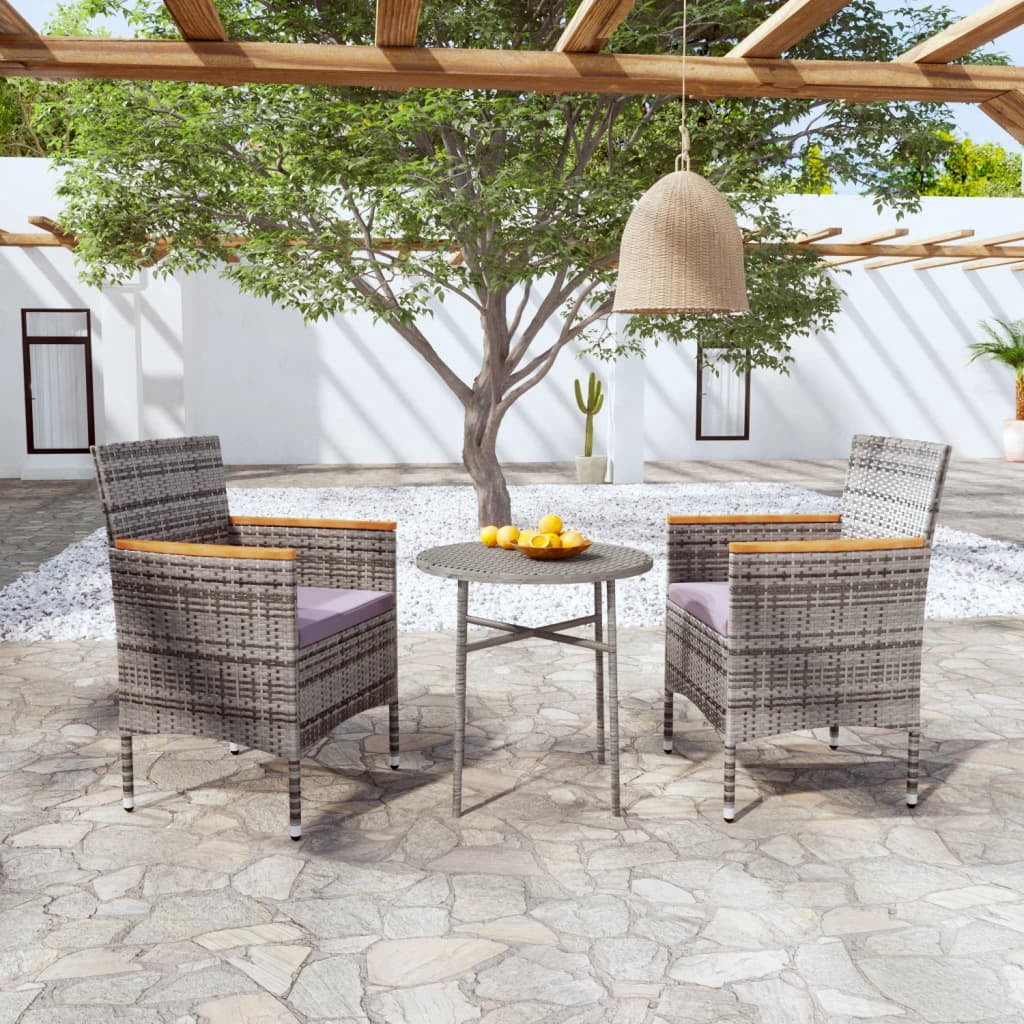 vidaXL Patio Dining Set 3 Piece Rattan Patio Conversation Set Poly ...
