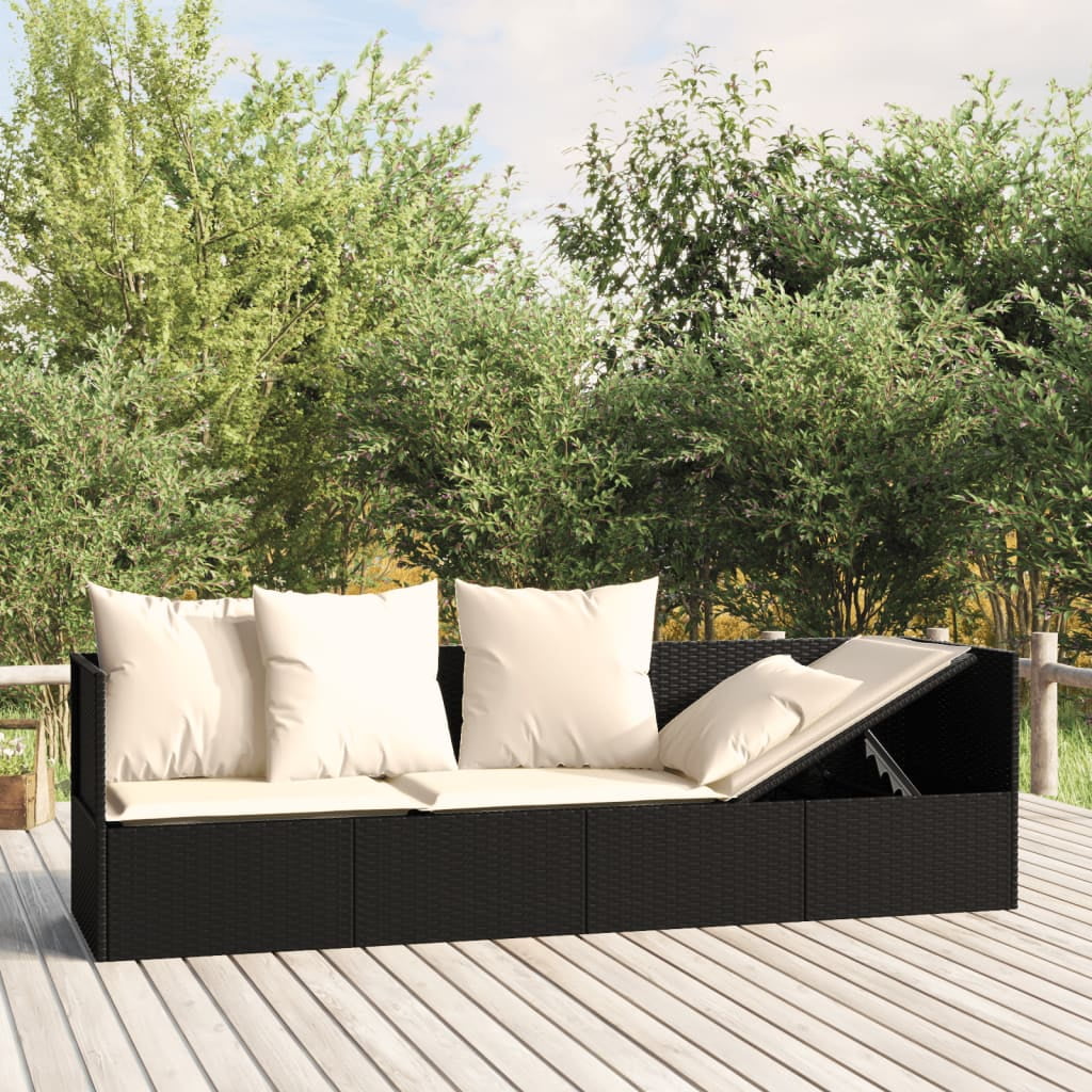 vidaXL Patio Lounge Bed with Cushions Adjustable Day Bed Sofa Poly ...
