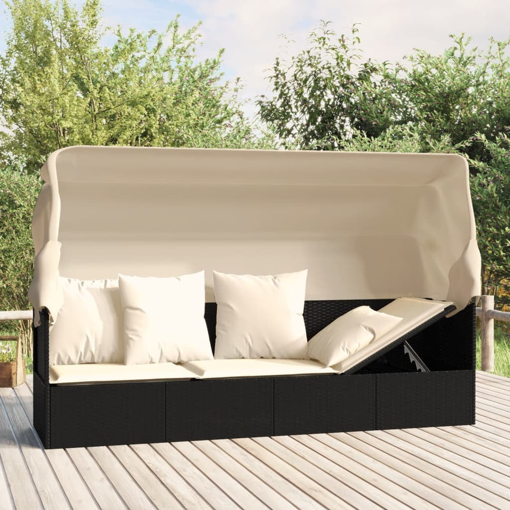 vidaXL Patio Lounge Bed with Roof and Cushions Adjustable Day Bed Poly ...