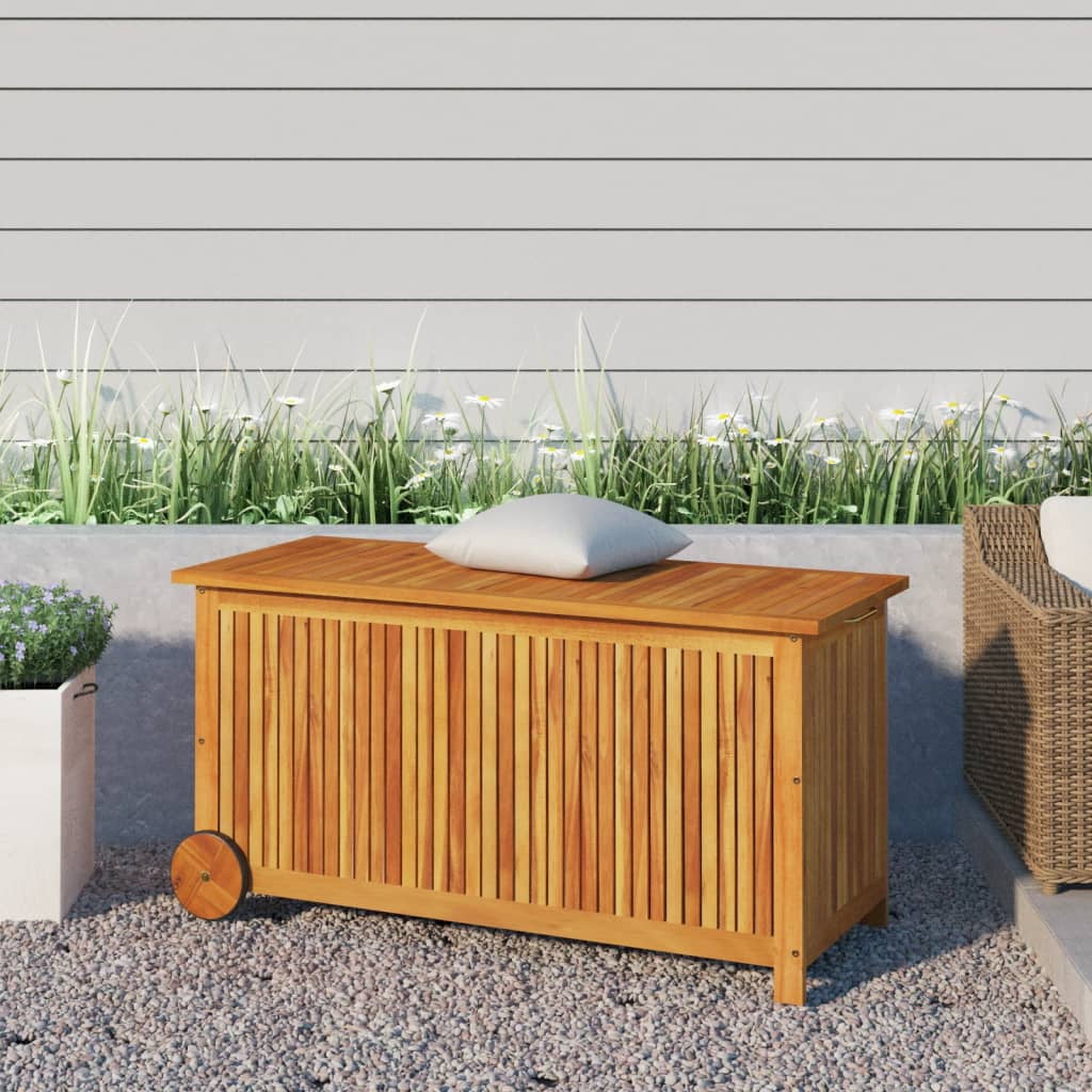 vidaXL Patio Storage Box Outdoor Cushion Box with Wheels Solid Wood ...