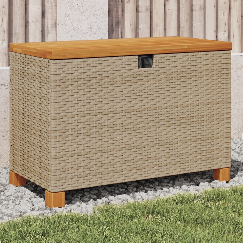 vidaXL Patio Storage Box with Lid Outdoor Cushion Poly Rattan Acacia ...