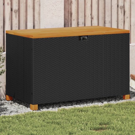 vidaXL Patio Storage Box with Lid Outdoor Cushion Poly Rattan Acacia ...