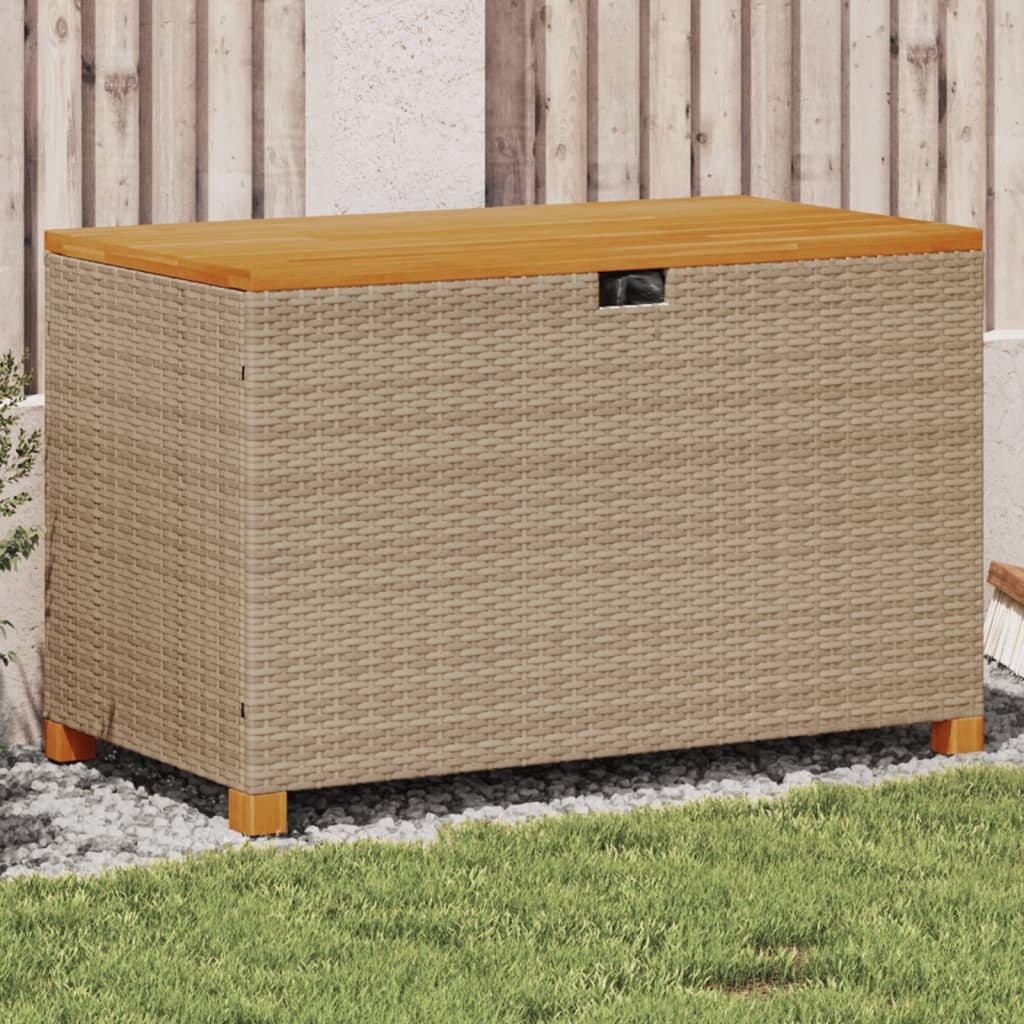 vidaXL Patio Storage Box with Lid Outdoor Cushion Poly Rattan Acacia ...