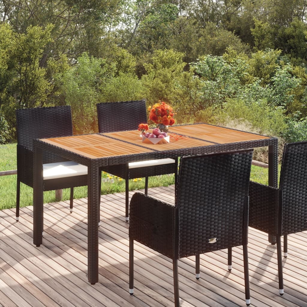 vidaXL Patio Table with Wooden Top Black 59.1"x35.4"x29.5" Poly Rattan ...