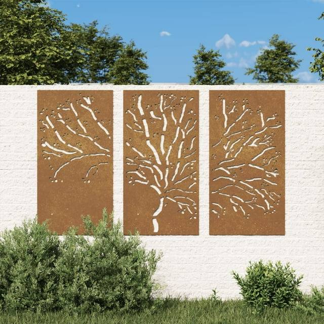 vidaXL Patio Wall Decorations 3 pcs 41.3"x21.7" Corten Steel Tree ...