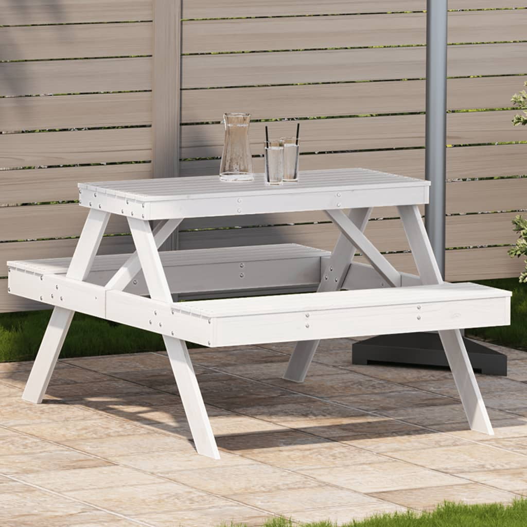 vidaXL Picnic Table White Solid pine wood Standard Durable - Walmart.com