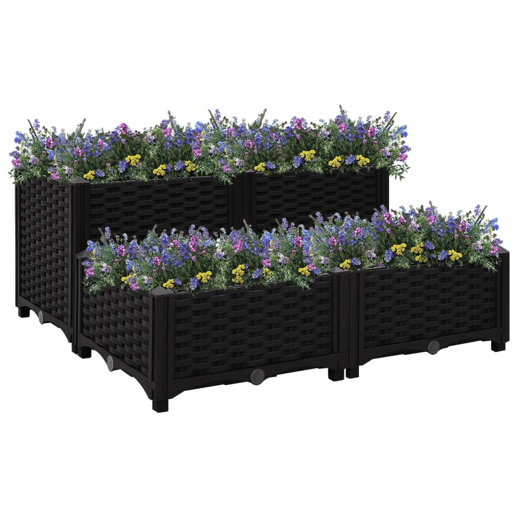 vidaXL Outdoor Garden Planter, Raised Flower Bed with Rattan Look ...