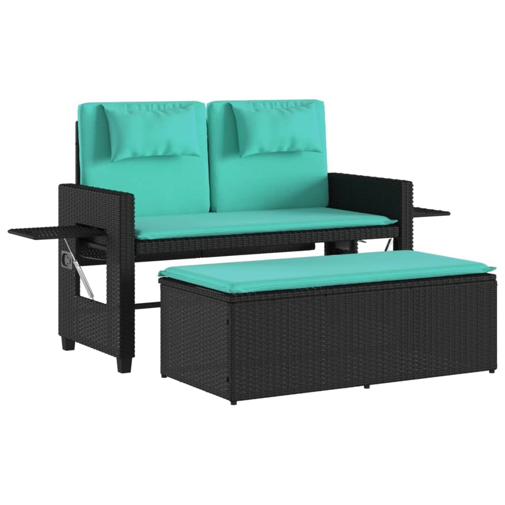 vidaXL Reclining Patio Bench with Cushions Outdoor Garden Seating Poly ...