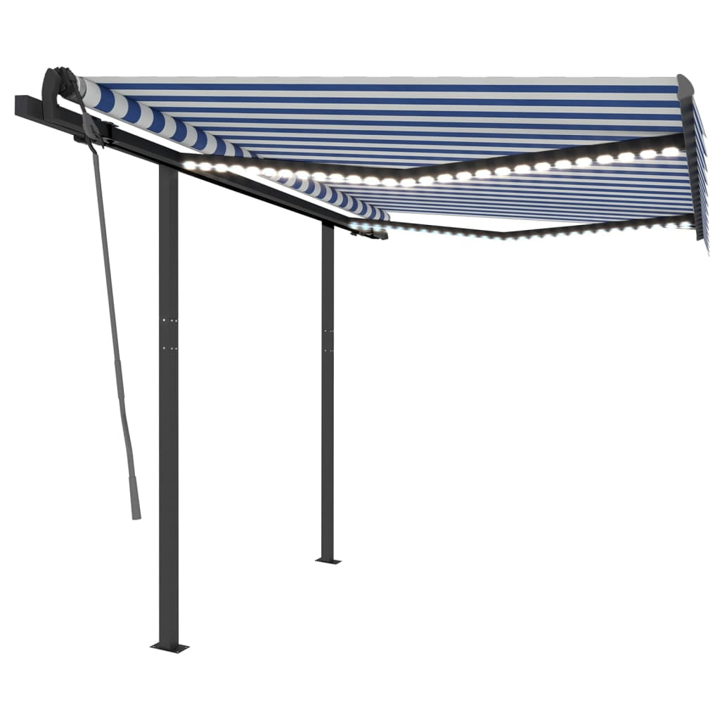 vidaXL Retractable Awning LED Awning Hand Crank and Posts Sunshade ...