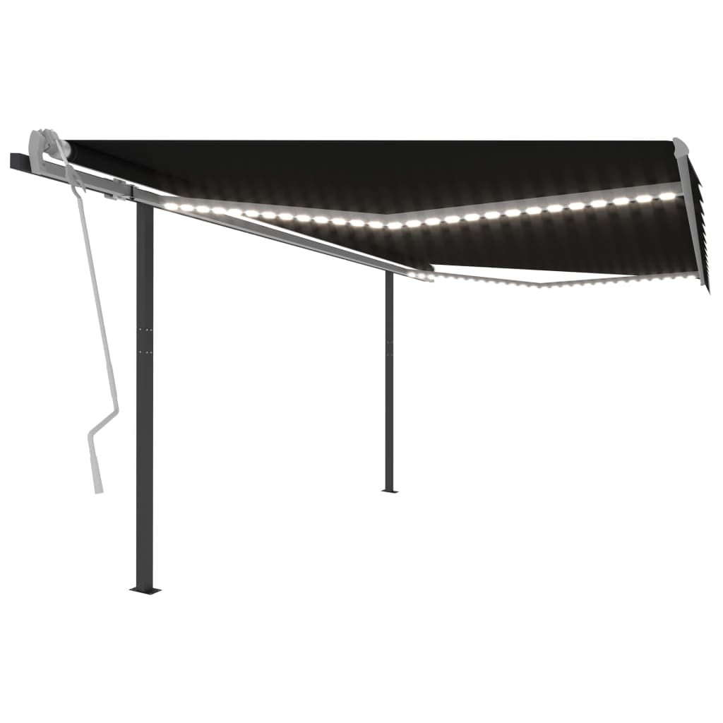 vidaXL Retractable Awning LED Awning Hand Crank and Posts Sunshade ...