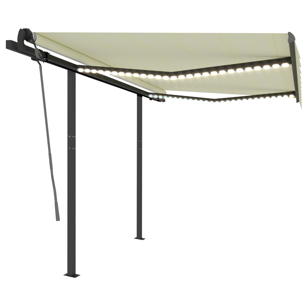 vidaXL Patio Awning with LED, Hand Crank & Posts - Outdoor Backyard ...