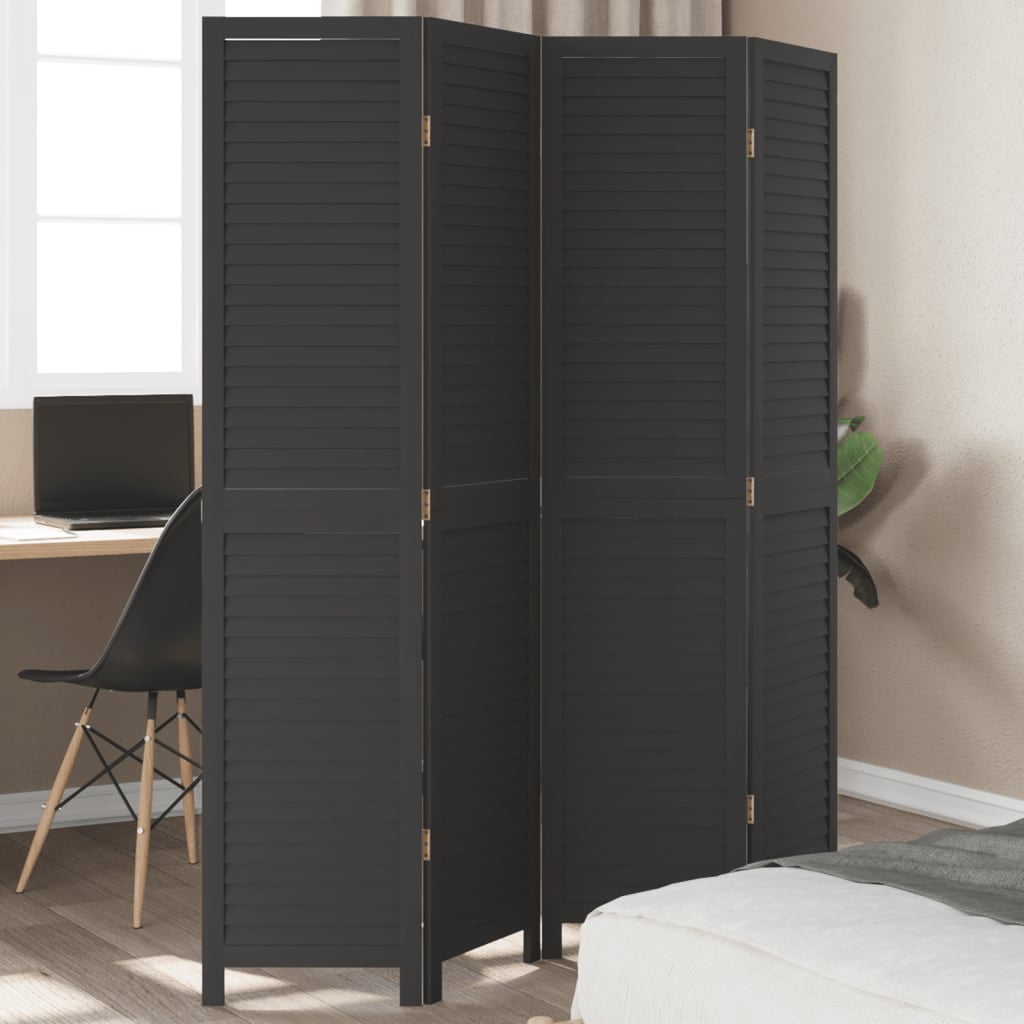 vidaXL Room Divider 4 Panels Black Solid Wood Paulownia - Walmart.com