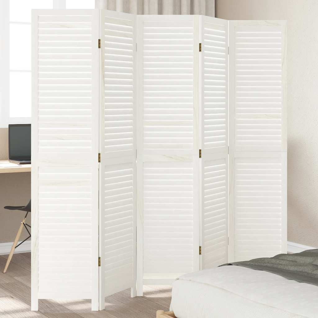 vidaXL Room Divider 5 Panels White Solid Wood Paulownia - Walmart.com