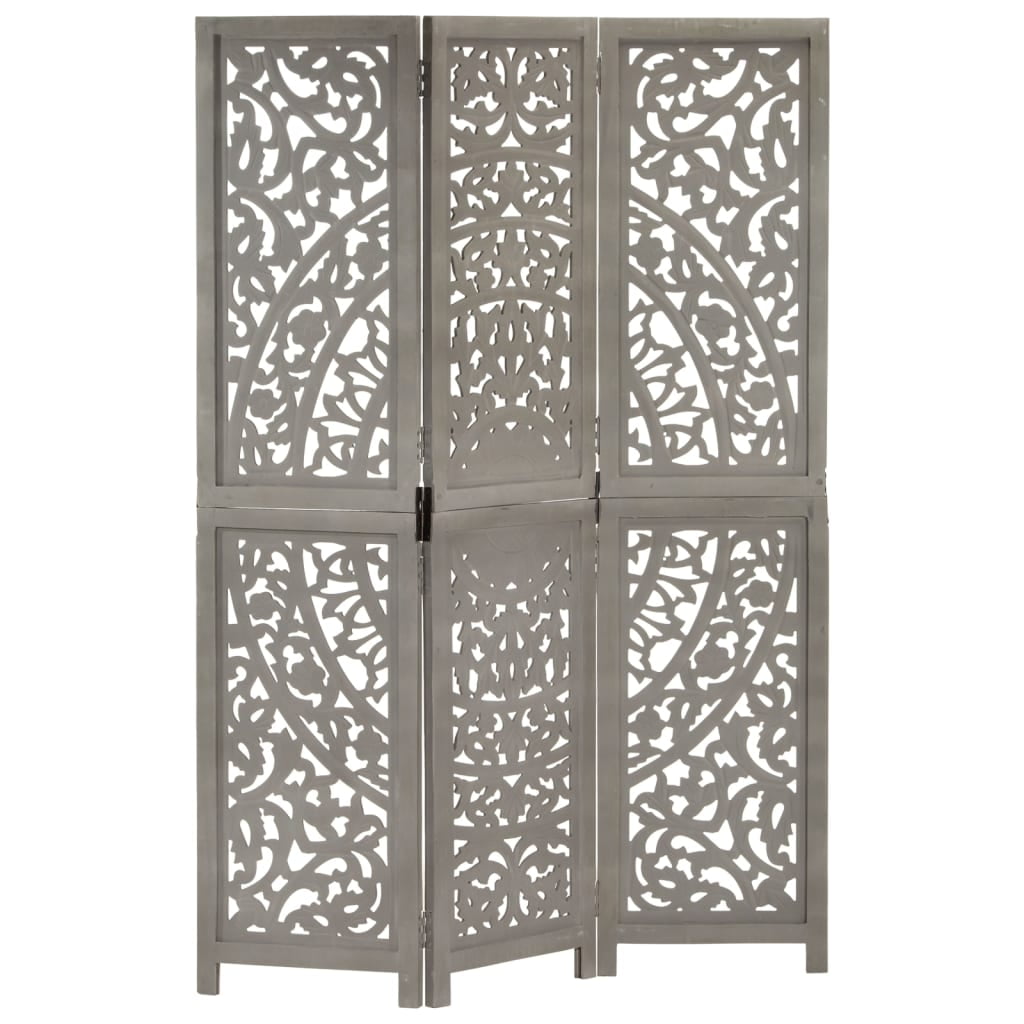 vidaXL Room Divider Hand Carved 3 Panel Room Divider Screen Solid Wood ...