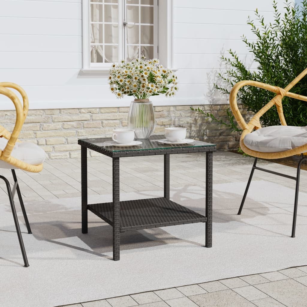 vidaXL Side Table Black 17.7"x17.7"x17.7" Poly Rattan and Tempered ...