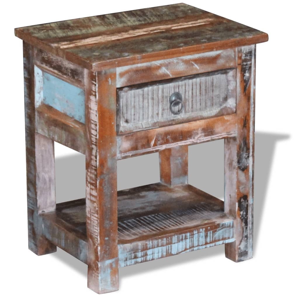 vidaXL Side Table with 1 Drawer Solid Reclaimed Wood 17"x13"x20 ...