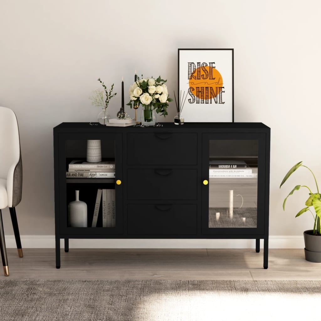 vidaXL Modern Steel and Tempered Glass Console Cabinet Storage with ...