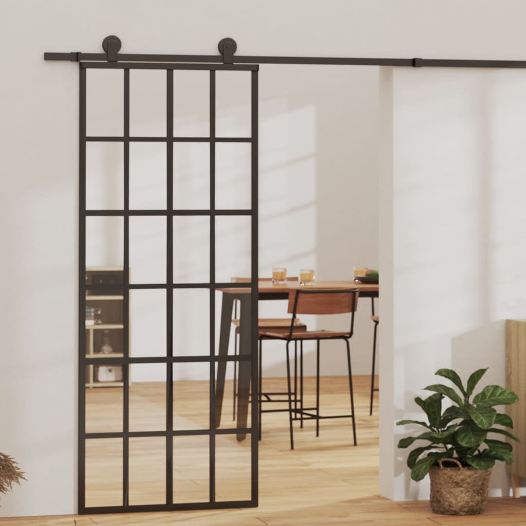 vidaXL Sliding Door ESG Glass and Aluminum 29.9"x80.7" Black - Walmart.com