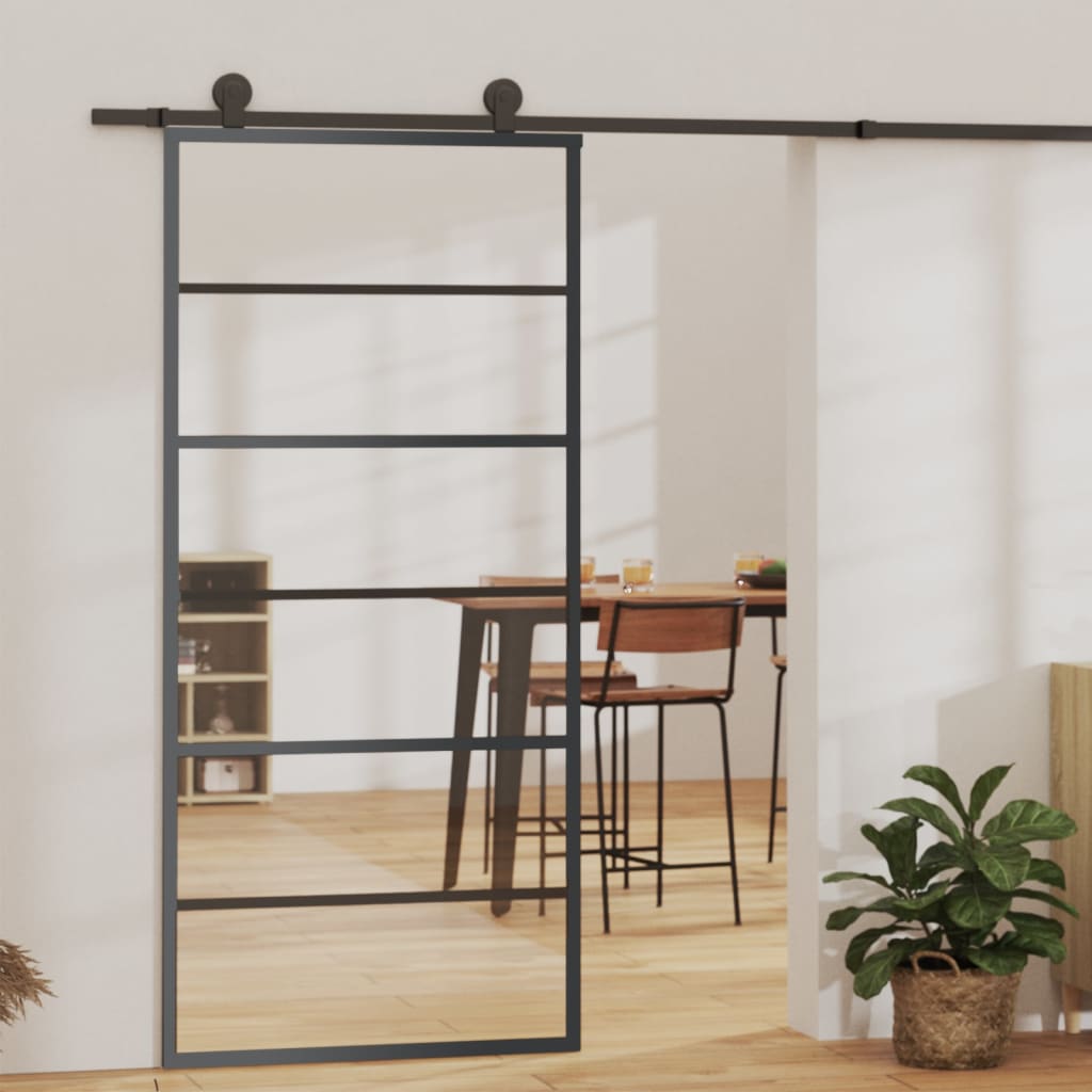 vidaXL Sliding Door ESG Glass and Aluminum 35.4"x80.7" Black - Walmart.com