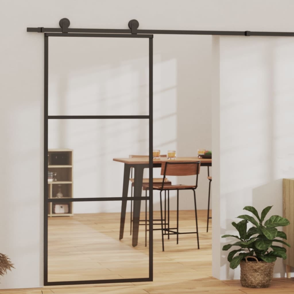 vidaXL Sliding Door ESG Glass and Aluminum 35.4"x80.7" Black - Walmart.com