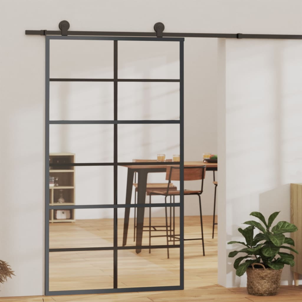 vidaXL Sliding Door ESG Glass and Aluminum 40.2"x80.7" Black - Walmart.com