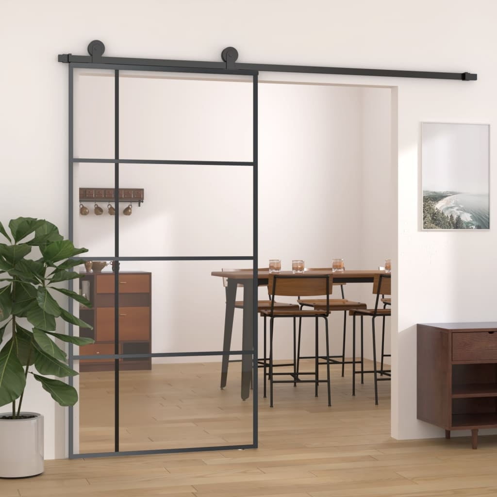 vidaXL 1 Piece Sliding Door 40.4x80.7 Inches Black ESG Glass and ...