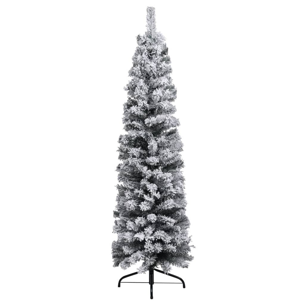 Vidaxl 5ft Slim Faux Christmas Tree Flocked Snow Green Pvc Indoor