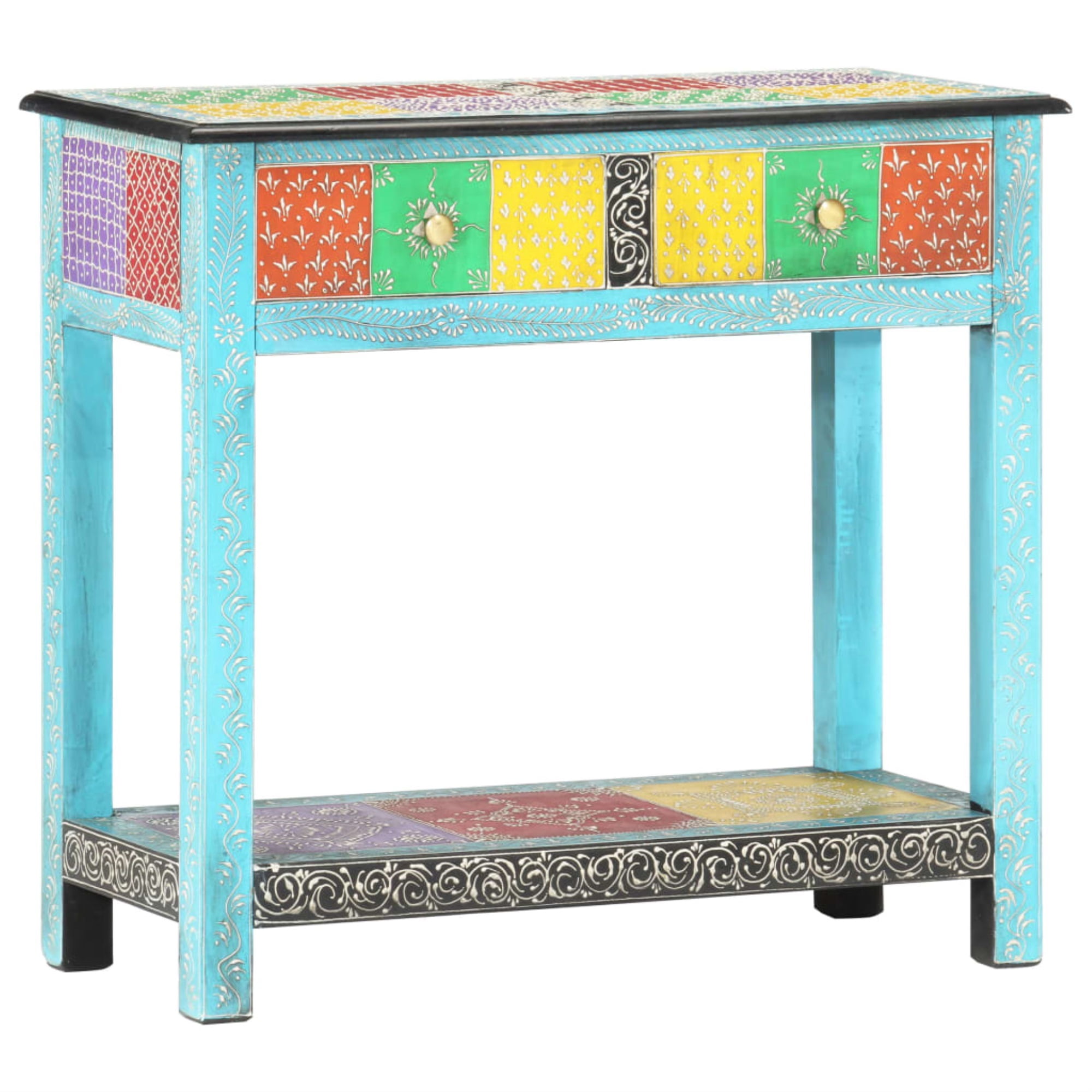 vidaXL Solid Mango Wood Hand Painted Console Table Side Hall Table Blue ...