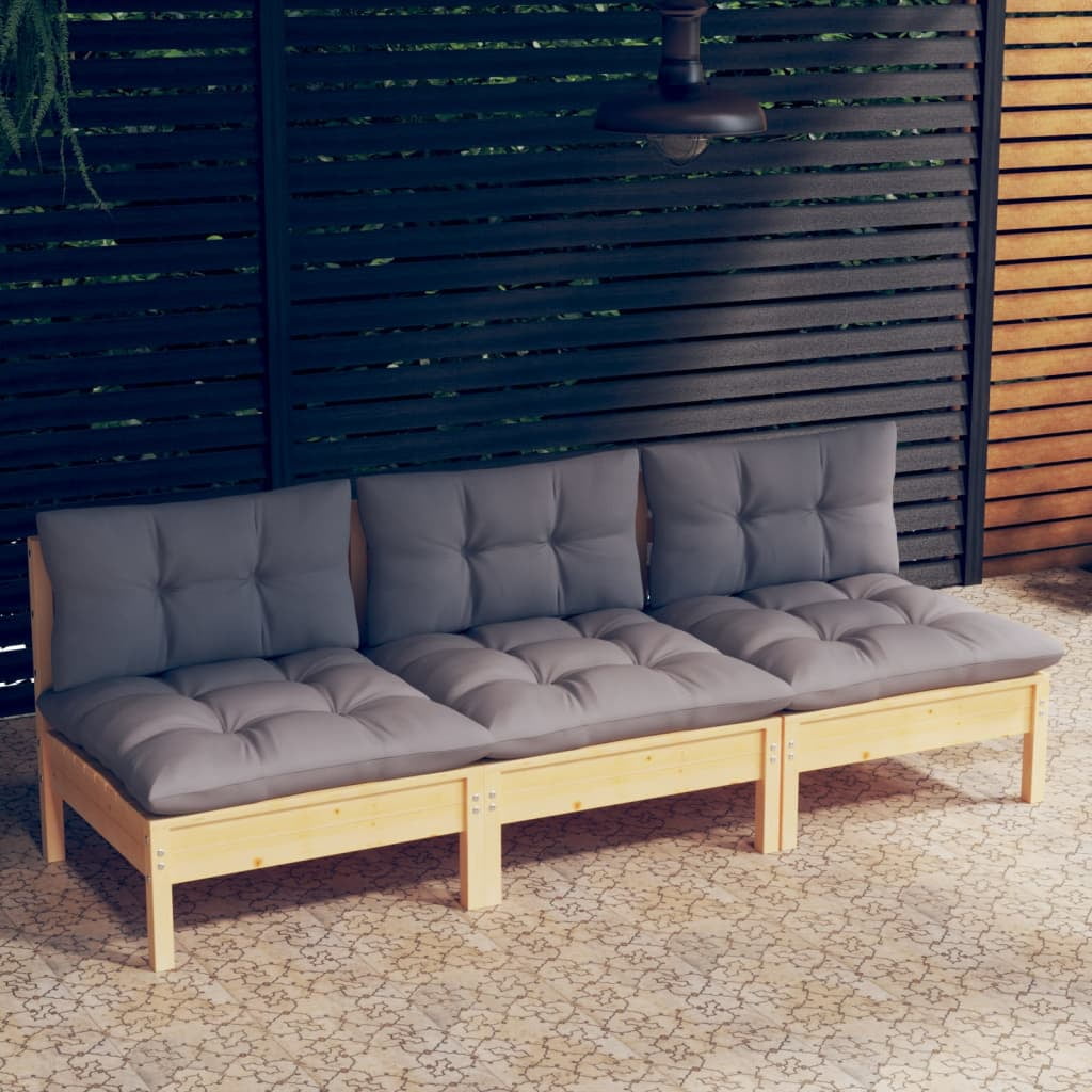 vidaXL Solid Pinewood 3-Seater Patio Sofa with Cushions Furniture Multi ...