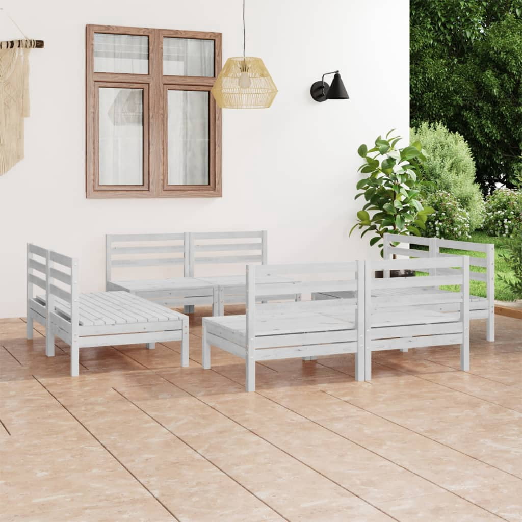 vidaXL Solid Pinewood Lounge Set 8 Piece Furniture Wooden Patio Multi ...