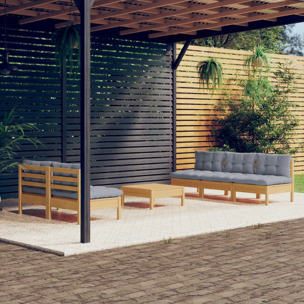 vidaXL Solid Pinewood Patio Lounge Set 6 Piece with Cushions Multi ...