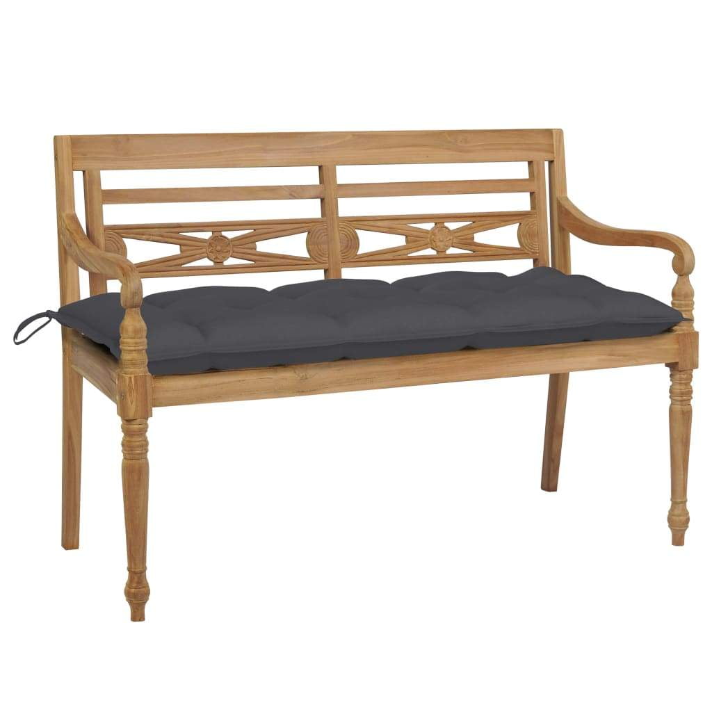 vidaXL Solid Wood Teak Batavia Bench with Cushion Seat Furniture Multi ...