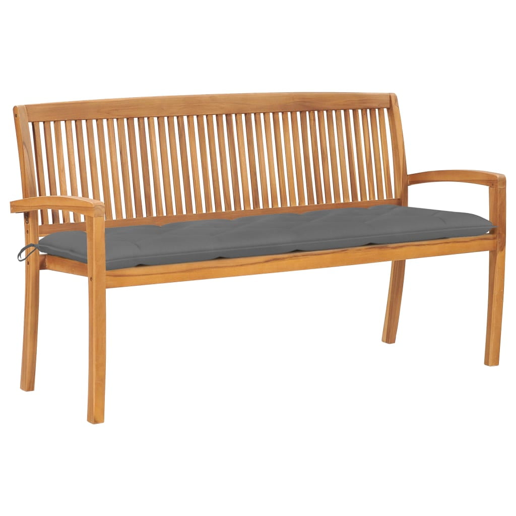 vidaXL Stacking Garden Bench with Cushion 62.6" Solid Teak Wood 3322 ...