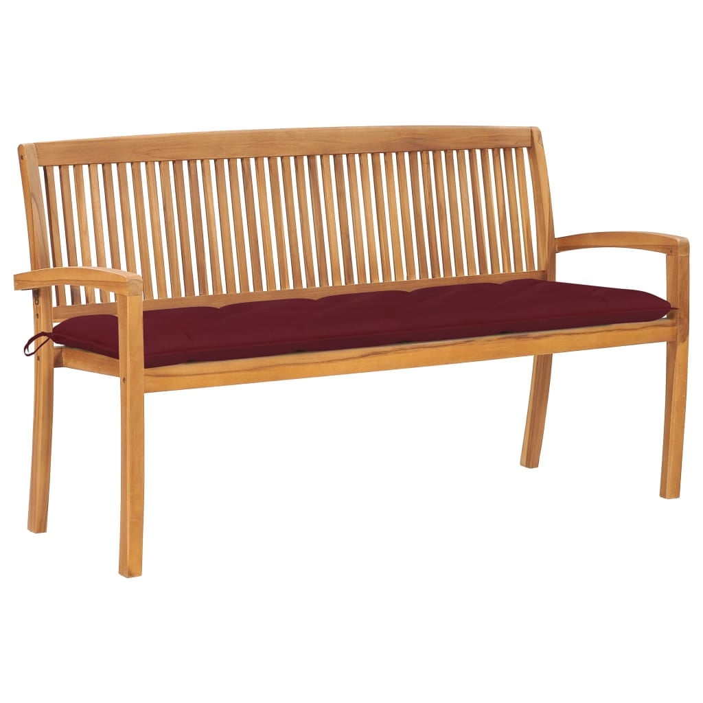 vidaXL Stacking Patio Bench with Cushion 62.6'' Solid Teak Wood ...
