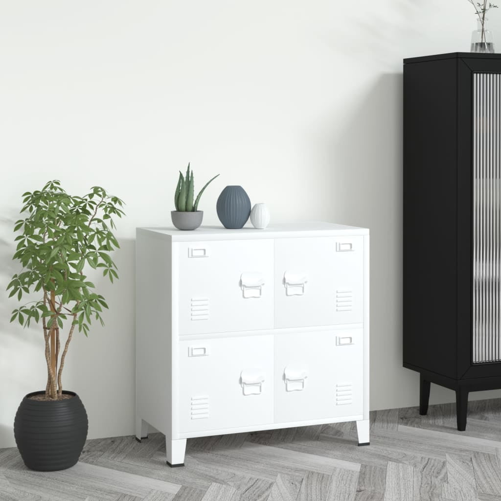 vidaXL Storage Chest, Metal Storage Cabinet with 4 Doors, Metal Handle ...