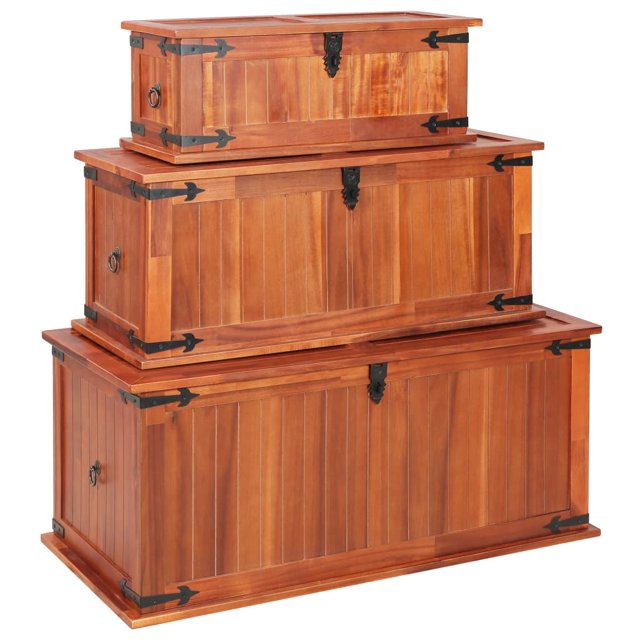 vidaXL Rustic Decorative Storage Chests, 3 pcs, Solid Acacia Wood ...